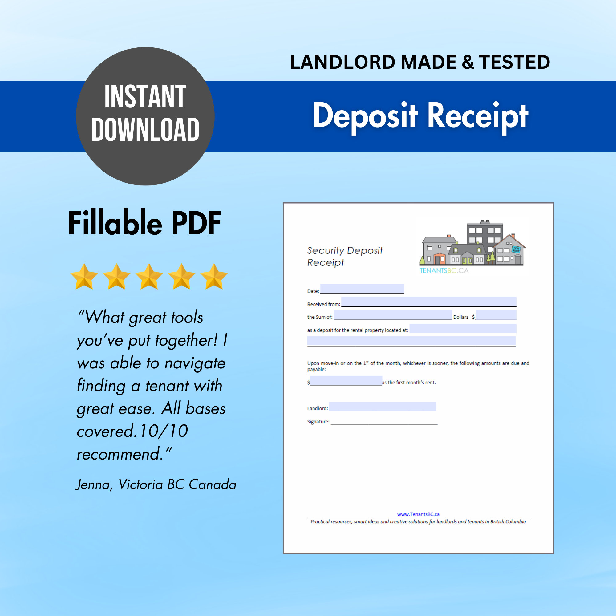 Security Deposit Receipt | TenantsBC